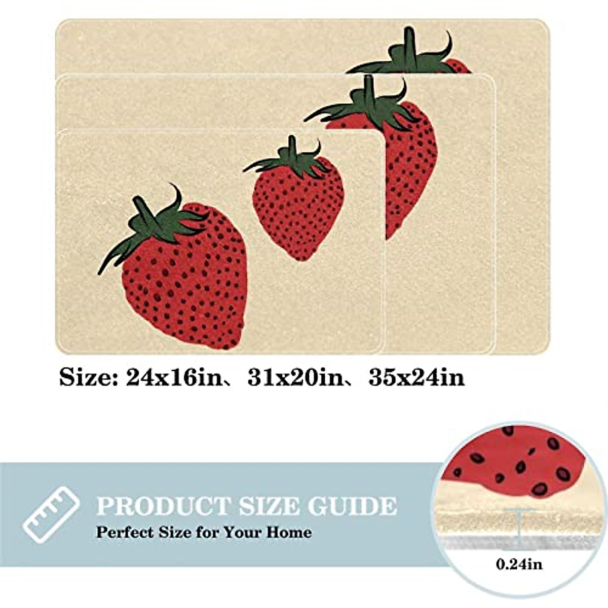 Strawberries, Indoor Door Mat Durable Front Door Mats Entryway Rug Non-Slip Absorbent Area Rugs Resist Dirt Rugs for Room Decor, 24"x16"