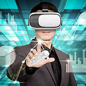 VR Generation 2 3D Glasses, Mobile Cinema Game VR Smart Glasses, Smart Glasses Game Handle Set Wireless Bluetooth Connection for Android /iOS/PC(Two Eyes Within 600 ° Can Be Adjusted)