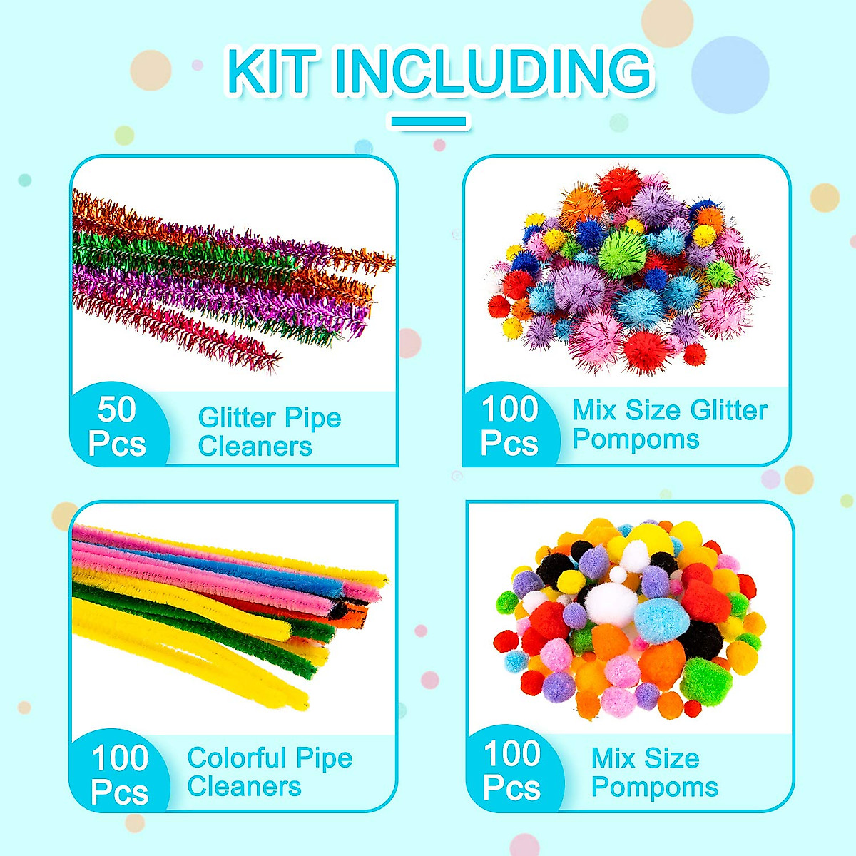 Whaline 1050 PCS Art Craft Kit Supplies 17 Styles Pipe Cleaners Pompoms Wiggle Googly Eyes Foam Flowers Letters Construction Papers Safety Scissors Sticks Heart Stickers Feather Felt Cloth Button