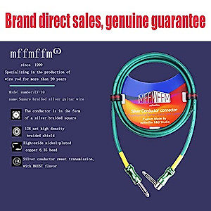 mffmffm Guitar Cable 10 ft - Straight to Right Angle 1/4 Inch Guitar Cord, Instrument Cable for Electric Guitar/Amp/Bass, Pro Audio (Green)