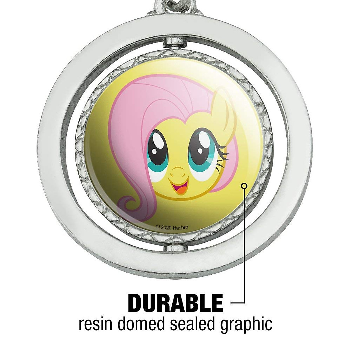 GRAPHICS & MORE My Little Pony Fluttershy Face Keychain Spinning Round Chrome Plated Metal