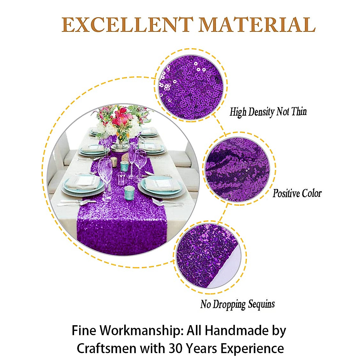 ShiDianYi 12''x72'' Sequin Table Runner Sparkly Metallic Sequin Runner for Wedding Party Dinner Reception, Event Bridalwedding Runner, Birthday Party, Dinner Party, Shower Ready to Ship! (1, Purple)