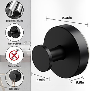 Fadroky Suction Cup Hooks, 15lbs Heavy Duty Black Towel Hooks for Bathroom, Waterproof Stainless Steel Bath Towel Hooks, Removable & Punch-Free Hooks for Shower, Towels, Bath Sponge, Robes (2 Pack)