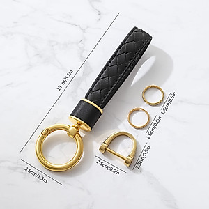 Gkeygo Leather Car Keychain, Handmade Woven Keychains for Women and Men, Universal Key Fob Holder with 360 Degree Rotatable, Anti-Lost D-Ring, 2 Keyrings and 1 Screwdriver – Black