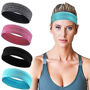 ASM SPORTS, Sweat Bands Headbands for Women, Workout Headbands for Women, Moisture Wicking for Womens Sports Headband, All Hair Style and Head Size, Cool Feel, Quickly Dry (4PCS)