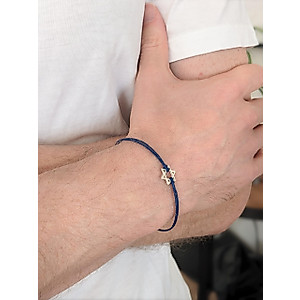 Star of David men's bracelet, silver charm custom gift for him, blue cotton cord bracelet for men, Bar Mitzvah gift, Jewish Hebrew Jewelry from Israel, judaica