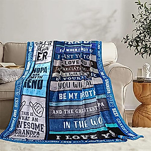 Sixftop Best Grandpa Ever Blanket Gifts from Grandson and Grandaughter Fathers Day Birthday Gifts for Grandpa Papa | to Grandpa Letter Christmas Bday Presents for Papa Throw Blanket 50” X 60"