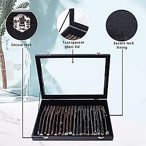 ByKen Jewelry Glass lid 20 Hooks Necklace Organizer Box,Necklace Tray,Necklace Display Box,Chains Showcase Storage Boxes for Show Stackable (Black Velvet)