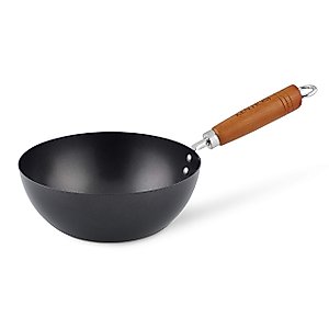 Ken Hom Classic Non-Stick Carbon Steel Mini Wok - Lightweight Carbon Steel Mini Wok - Non-Stick Stir Fry Pan & Wok - Hand Wash Only - 8 inches