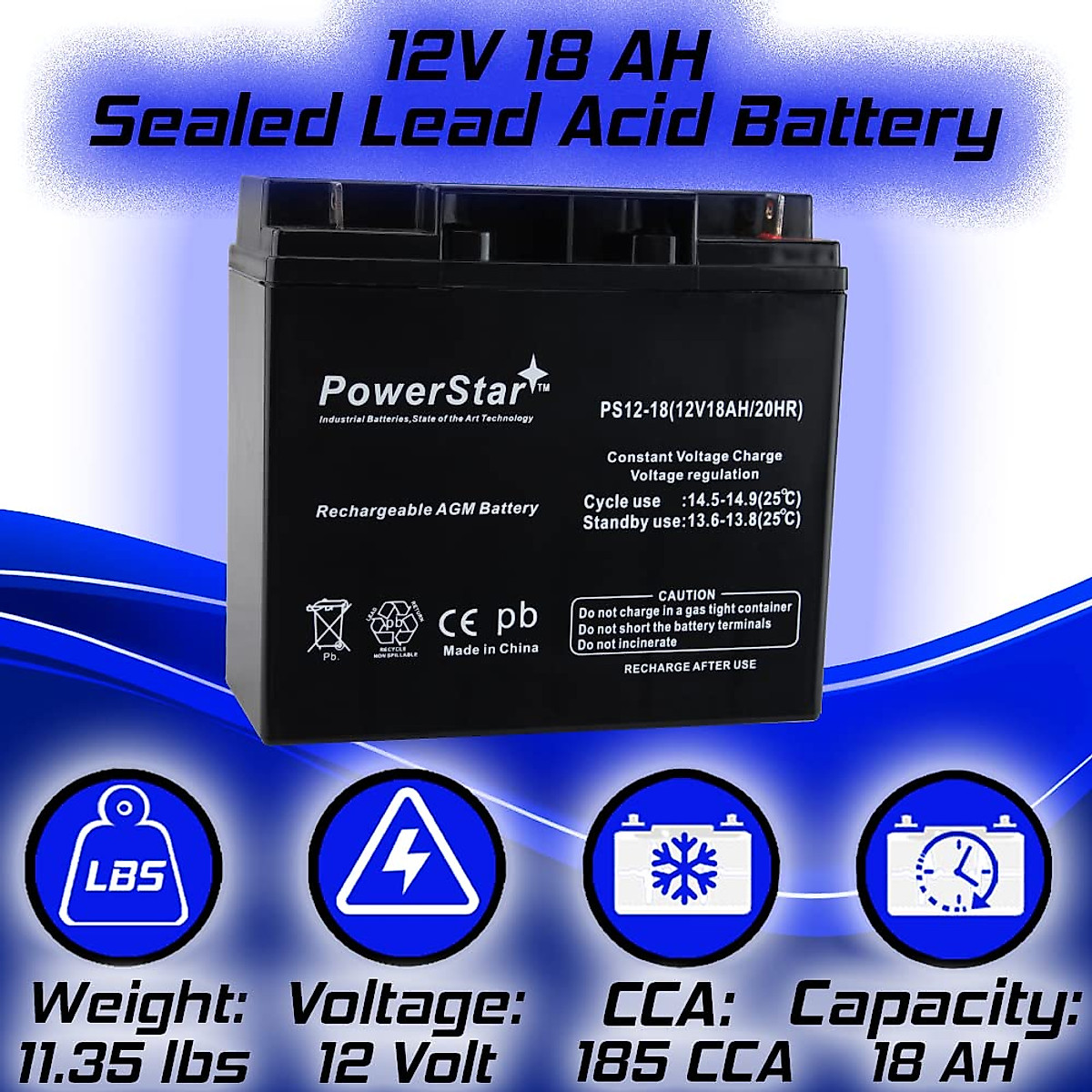 POWERSTAR 12V 18AH PS12-18 Replacement for UPG UBCD5745 Factory Activated AGM/SLA Battery