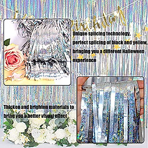 4 Pack Silver Tinsel Foil Fringe Curtain Backdrop, 3.28Ft x 8.2Ft Metallic Streamers for Photo Booth Props Wedding Bridal Shower Bachelorette Birthday Halloween Christmas Party Decoration