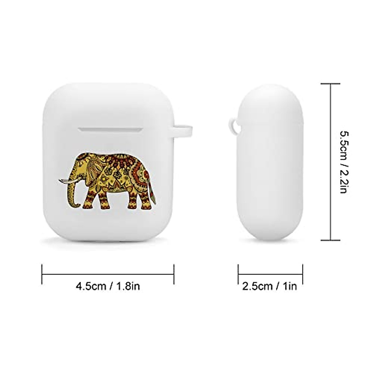 Decorated Indian Elephant Silicone AirPods Case Protective Cover Compatible with AirPods 2 & 1 with Keychain