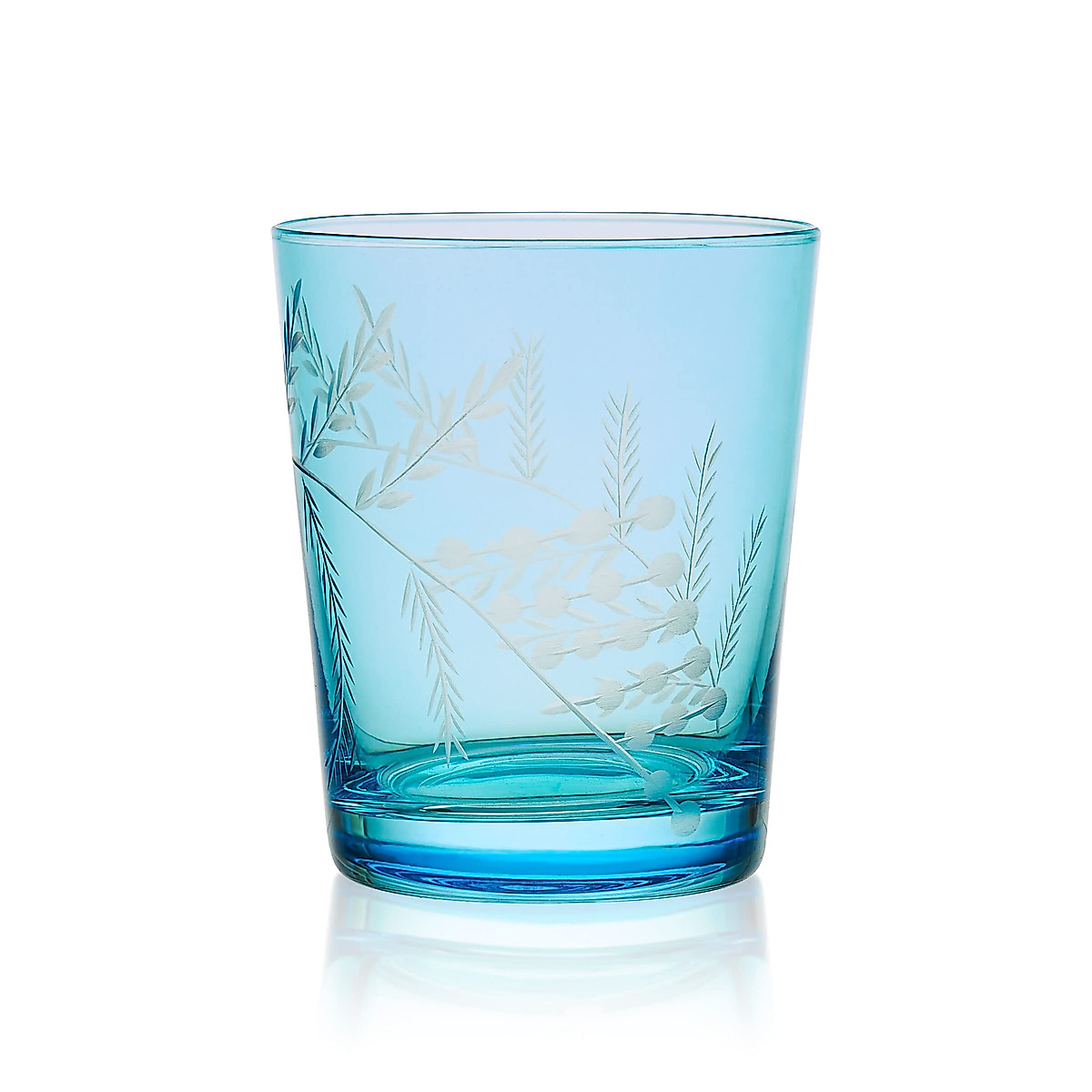 Fitz and Floyd Wildflower Set of 4 Double Old Fashioned Rocks Whiskey Glass, 12 Ounce, Blue