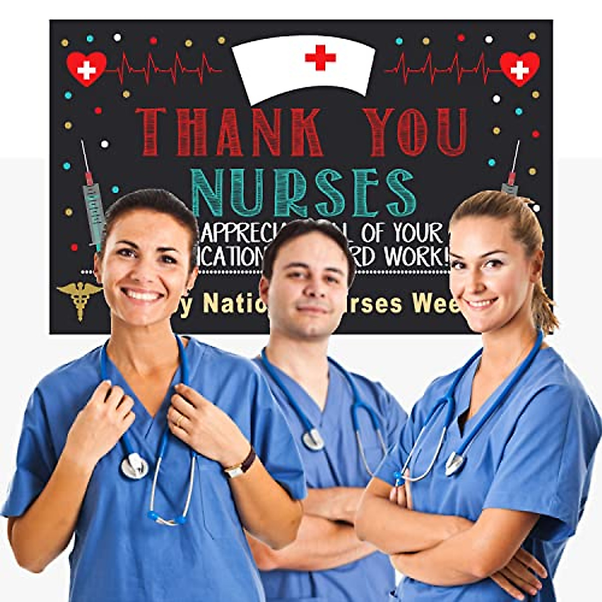 Nurse Appreciation Week Banner Backdrop Decorations - Happy National Nurses Week Banner Decoration Thank You Nurses Banner for Medical Doctor Nursing Party Decorations
