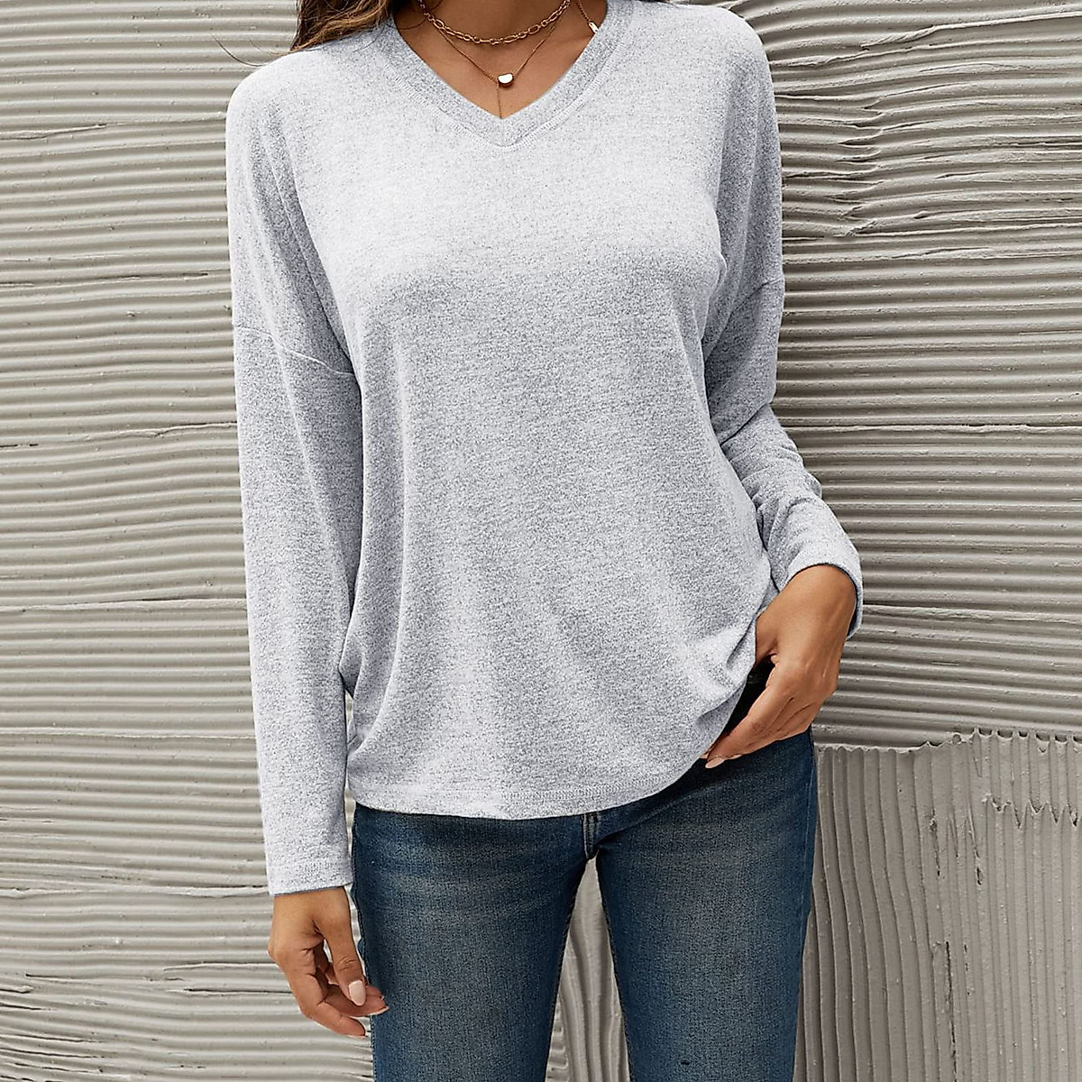 Satoys Womens Tops Fall Casual Loose Fit Long Sleeve Pullover Tops V Neck Shopping Blouse Solid Color Sweatshirts All-Match Style Soft Lightweight Summer Shirts White M 2022 New