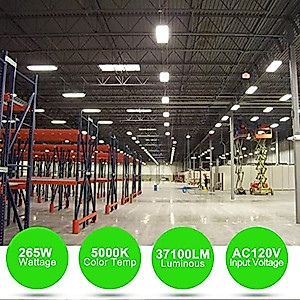 bulbeats 4 Pack LED High Bay Shop Light, 4FT 265W Large Area Illumination[1060W HPS Eqv.] 5000K Daylight Linear Hanging Light for Shop Garage, Energy Saving Upto 10000KW*4/5Yrs(5Hrs/Day)