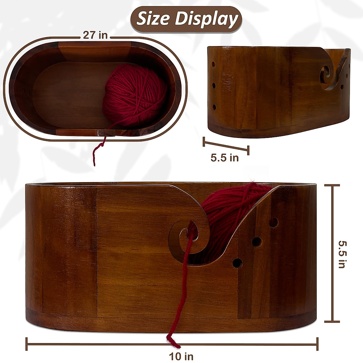 VPF Large Yarn Bowl,Knitting Yarn Bowl Portable, Wood Yarn Bowl Holder Swirl Design,Wool Yarn Storage Crochet Bowl Organizer for DIY Knitting Crocheting