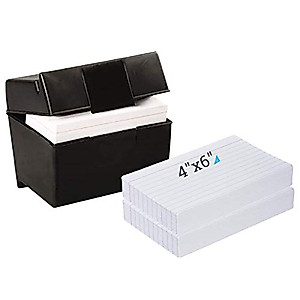 1InTheOffice Index Card Storage Box 4x6, Index Card Holder 400 Capacity & 4x6 Ruled Index Cards, White 200/Pack