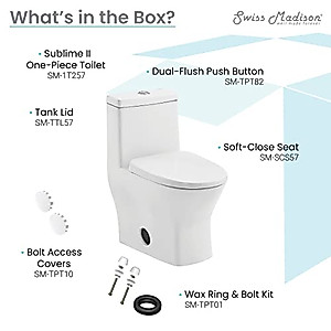 Swiss Madison SM-1T257 Sublime II Compact 24" Length One Piece Toilet Dual Flush 1.1/1.6 GPF with Side Holes, Glossy White