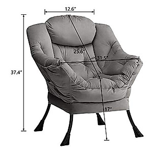 AcozyHom Modern Large Cotton Fabric Lazy Chair，Accent Contemporary Lounge Chair, Single Steel Frame Leisure Sofa Chair with Armrests and A Side Pocket, Smoky Grey