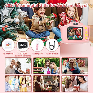 SELPONT Toys for Girls Ages 3-8+, Upgrade Kids Selfie 1080P Digital Video Camera for Toddler with Cartoon Silicone Cover, Christmas Birthday Gifts for Girls, Portable Camera with 32GB SD Card-Pink