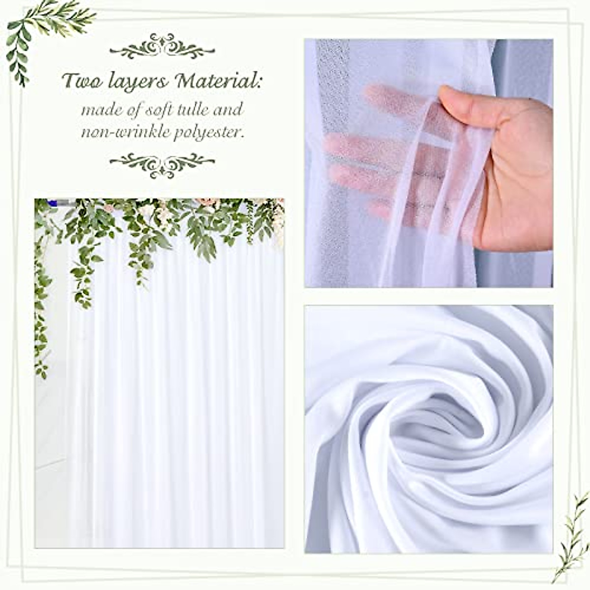 10 ft X 7 ft White Tulle Backdrop Curtains for Weddings Bridal Shower Birthday 2 Layers Wrinkle Free White Backdrop Thick Drapes for Photography Decorations 5 ft X 7 ft, 2 Panels