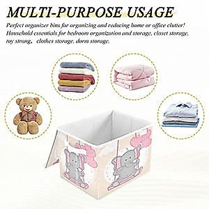 Kigai Cute Bowknot Elephant Storage Baskets for Shelves Foldable Closet Basket Storage Bins with Lid for Clothes Home Office Toys Organizers