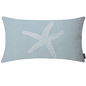 EKOBLA Green Starfish Sea Star Vintage Pastel Sea Foam Blue Fish Decorative Pillow Case Throw Pillow Covers Waist Lumbar Cotton Linen Throw Pillow Cases Cushion Cover Rectangular 12x20 Inches