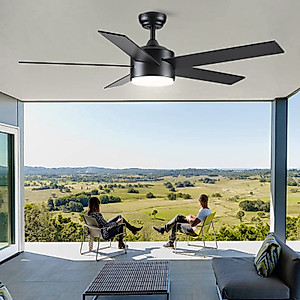 POCHFAN 52 inch Black Ceiling Fans with Lights and Remote Control, Quiet Modern Ceiling Fan for Bedroom, Living Room, Dining Room, Dimmable 3-Color Temperatures 6-Speed
