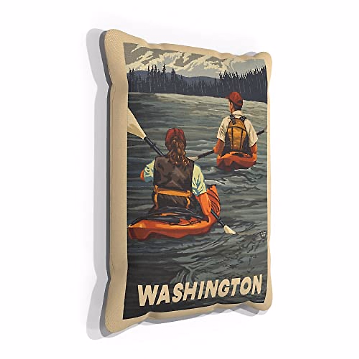 Washington Kayakers Canvas Throw Pillow for Couch or Sofa at Home & Office from Travel Artwork by Artist Paul A. Lanquist 13" x 19".