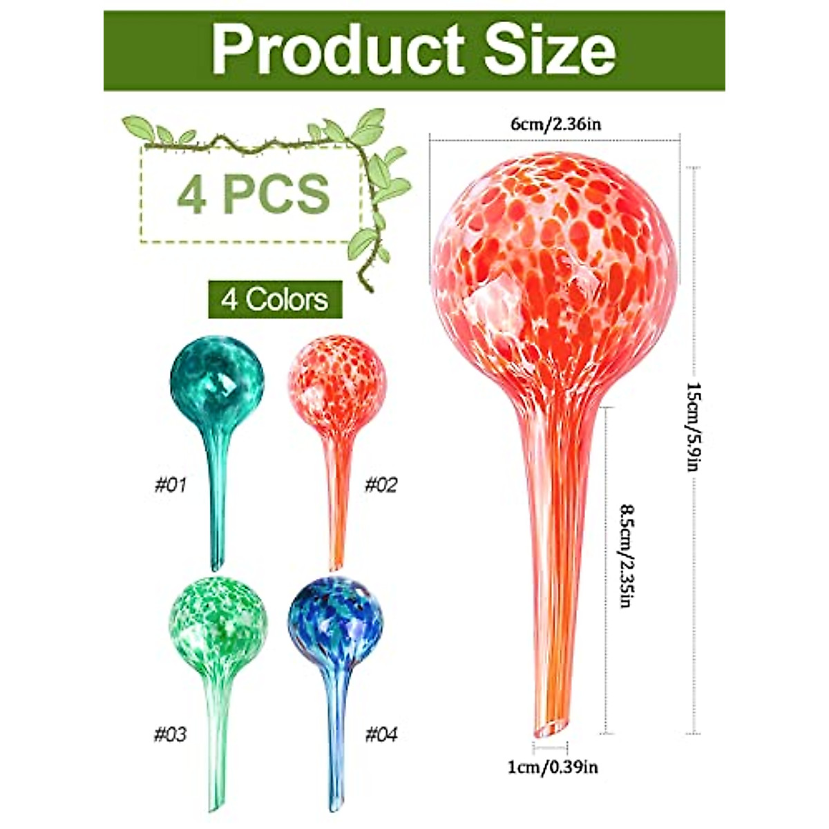 Lorvain Automatic Plant Watering Globes, 4pcs Self Watering Spikes Planter Insert, Automatic Plant Waterer System Devices, Watering Drip Irrigation Equipment Water Bulbs for Indoor Outdoor Plants