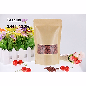 SumDirect Kraft Food Bags with Window - Resealable Kraft Stand Up Pouches, 50Pack 4.7x7.8inches Zipper Food Storage Bags for Packaging