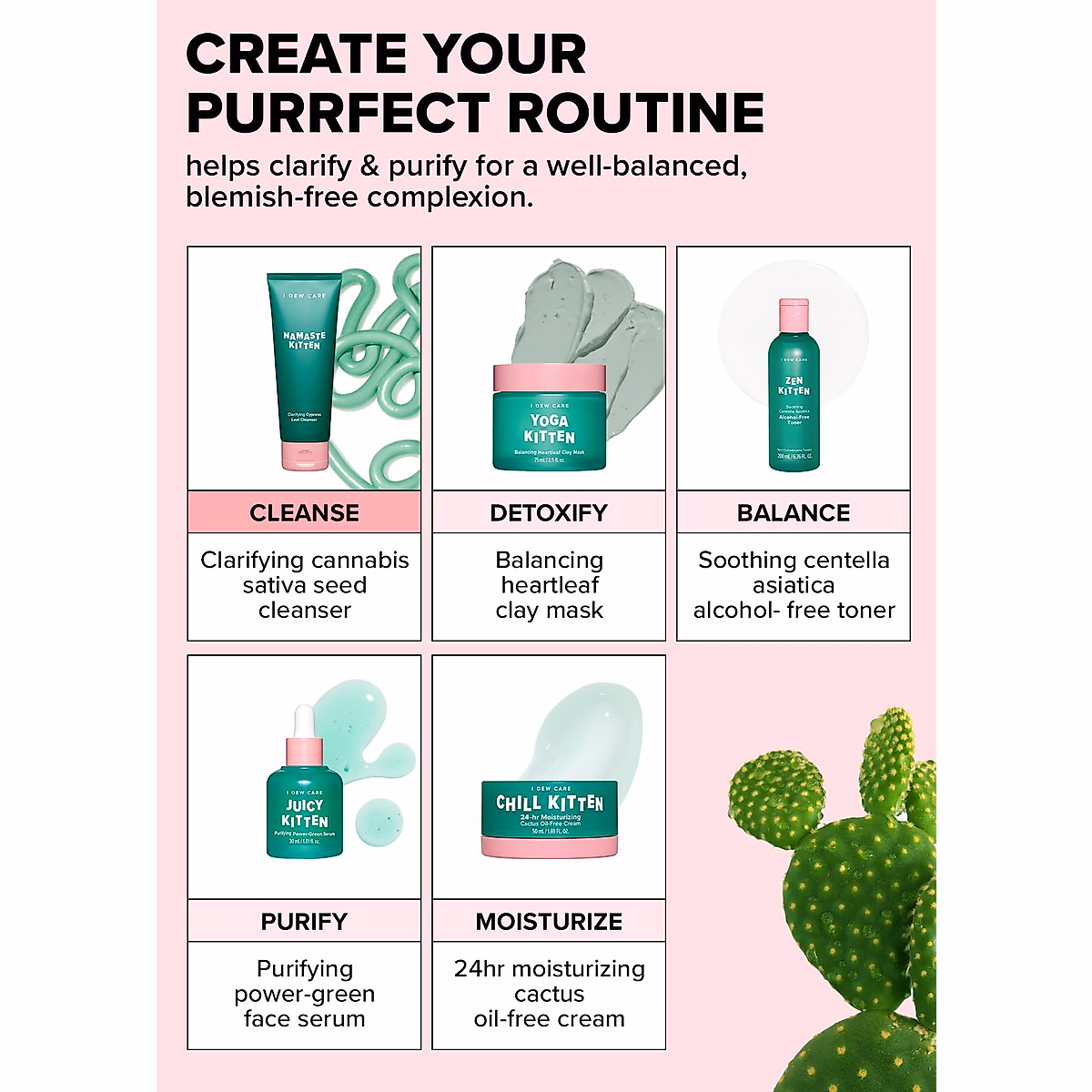 I DEW CARE Acne Facial Foam Cleanser - Namaste Kitten | Clarifying Heartleaf, Makeup Cleansing, Korean Skincare, Vegan, Cruelty-free, Paraben-free