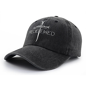 Christian Gifts for Women Men, Funny Embroidered Jesus Cross Nails Hat, Adjustable Washed Cotton Faith Redeemed Baseball Cap, Christ Blessed Gifts for Dad Mom Grandma Grandpa Family Friends Black