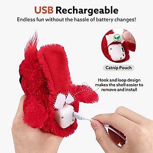 AIPERRO Flapping Cardinal Cat Toys, Interactive Cat Exercise Toy with Lifelike Bird Chirp, USB Rechargeable Automatic Cat Kicker Catnip Toys for Bored Indoor Adult Cats Kittens