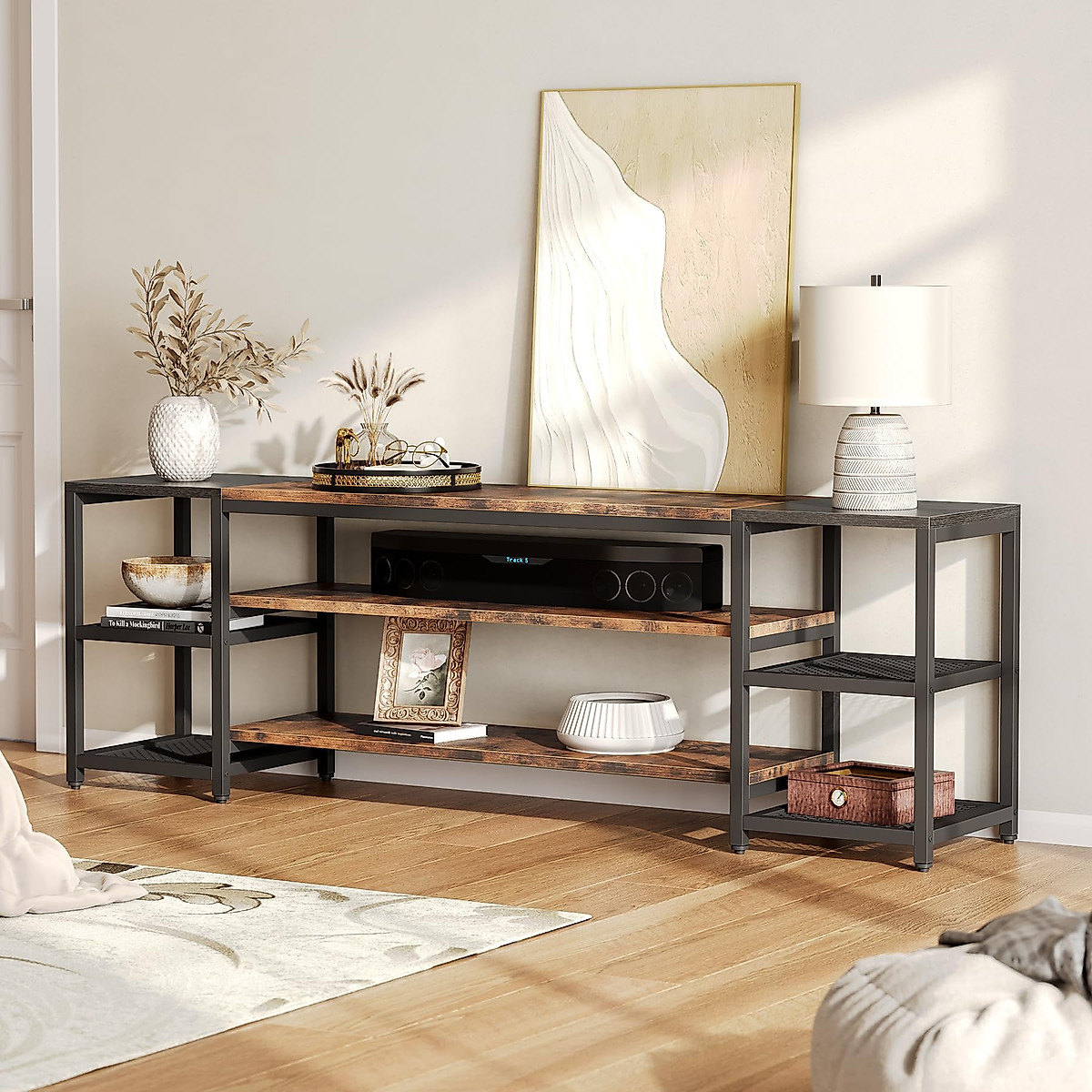 LITTLE TREE 78 Inch TV Stand for Living Room, Entertainment Center for TVs up to 85 Inches, Media Console for Bedroom, Farmhouse Television Stands with Storage, Modern Wood TV Console