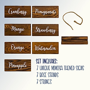 Darware Rustic Wood Beverage Signs (7-Flavor Mimosa Set); Drinks Labels for Coffee Urns, Iced Beverage Dispensers, and Carafes