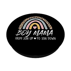 Boy Mama From Son Upto Son Down Leopard Rainbow Mother's Day PopSockets Swappable PopGrip