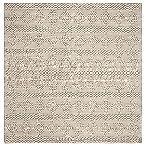 SAFAVIEH Natura Collection 7' Square Ivory NAT102C Handmade Moroccan Boho Tribal Wool & Cotton Living Room Dining Bedroom Area Rug