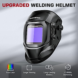 ARCCAPTAIN Welding Helmet Auto Darkening, 3.94"X3.66" Large Viewing Screen True Color Welding Hood with 4 Arc Sensor Solar Powered, Wide Shade 4-5/5-9/9-13 for ARC TIG MIG Welding Helmets for Men
