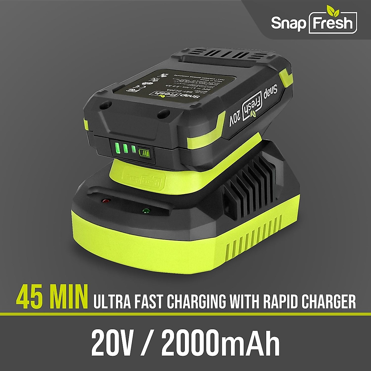 SnapFresh Cordless Leaf Blower - 180 CFM Leaf Blower with Battery & Charger, 2 Section Tubes, Free Control Speed,Lightweight, Electric Leaf Blower for Blowing Leaves, Lawn Care, Dust & Other Debris