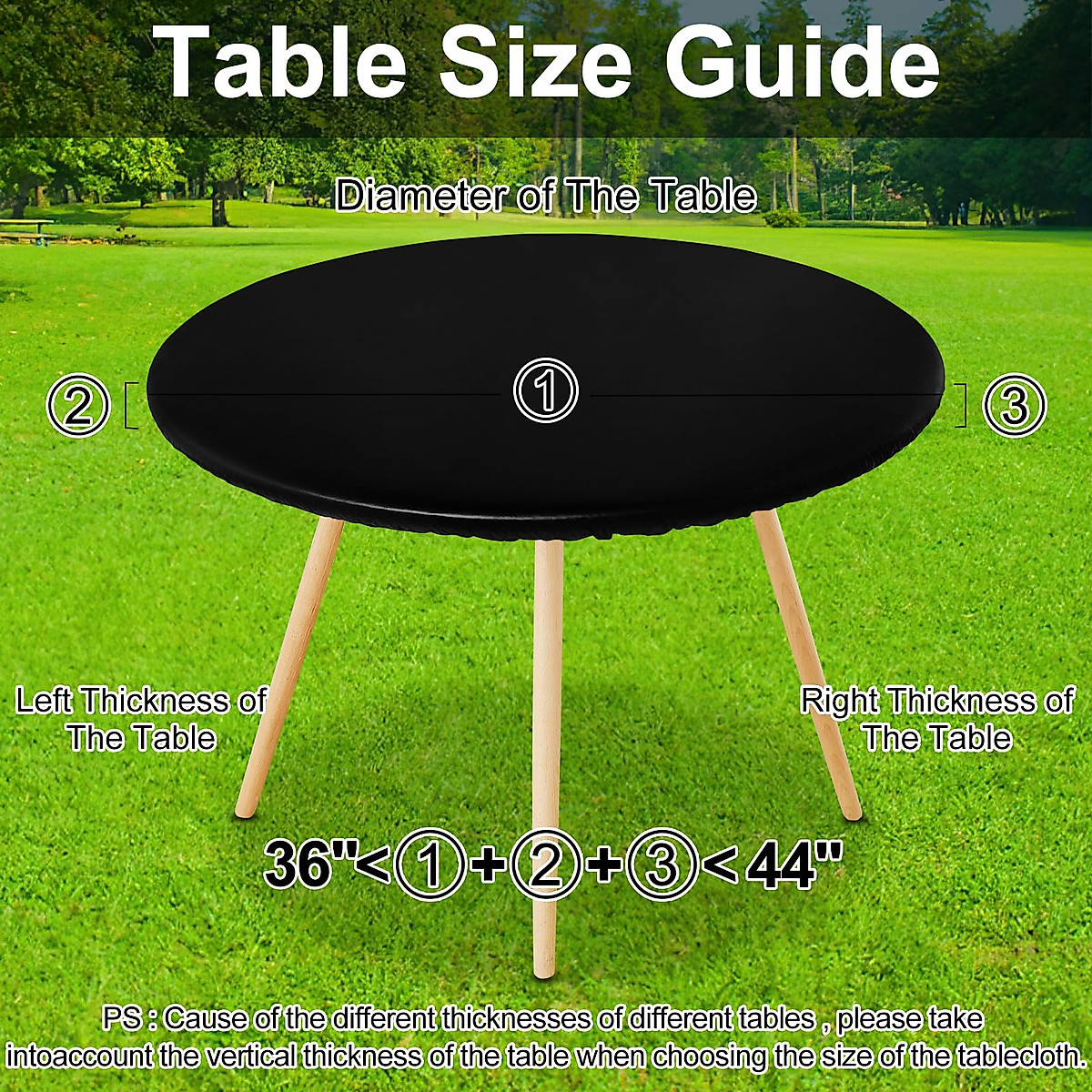 Smiry Round Table Cloth Cover, Elastic Fitted Flannel Backed Vinyl Tablecloths for 36"-44" Round Tables, Waterproof Wipeable Table Covers for Indoor, Outdoor, Picnic and Camping, Black