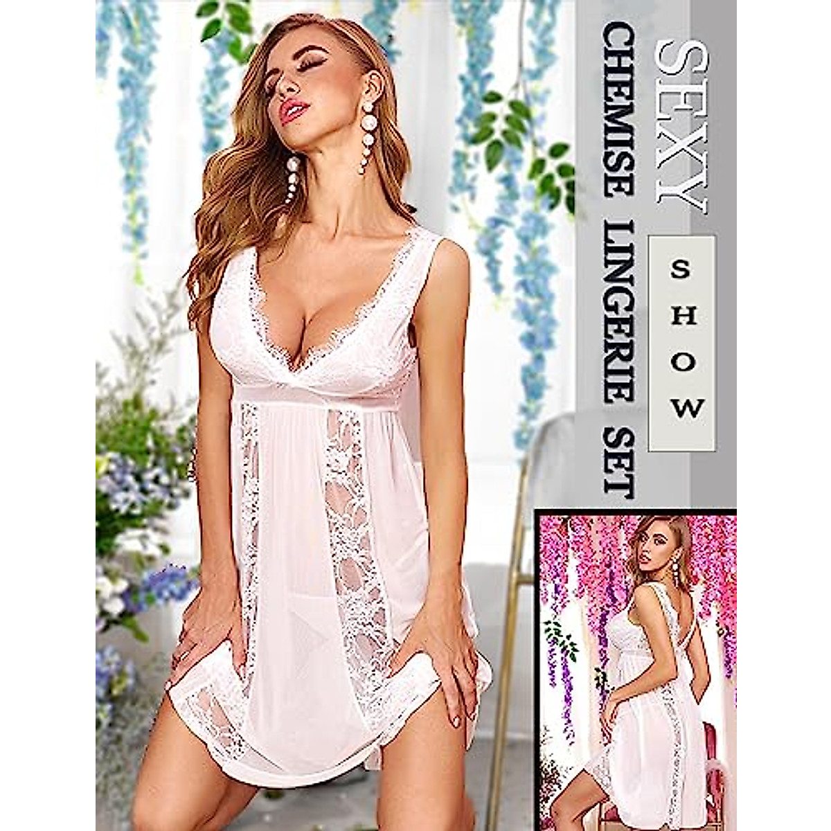 Avidlove Babydoll Lingerie for Women Sexy Long Nightgowns Sheer Bridal Nighty White, XL