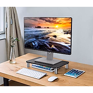 Husky Mounts Monitor Riser Laptop Stand, Adjustable Legs, Stackable, 14.5" x 9.25" x 3.25" Max Height, Matte Black Steel (Black, 2-Pack)