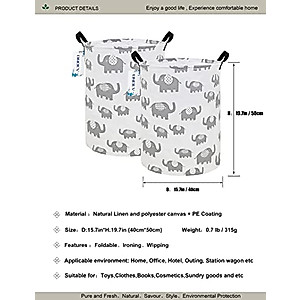 ONOEV 2 Pack Round Fabric Storage Bin,Decorative Basket,Organizer Basket with Handles,for Clothes Storage,books and sundries (2 Pack grey elephant)