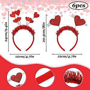 Whaline Valentine's Day Party Accessories 6Pcs Glitter Red Heart Bopper Headbands and 6 Pairs Heart Shape Eyeglasses Love Arrow Sparkling Hairband Transparent Eyewear for Wedding Party Favor Supplies
