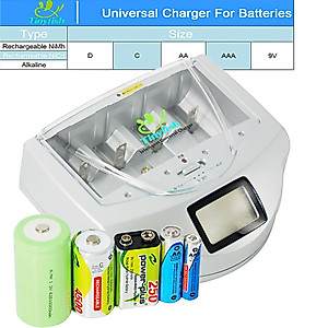 Alkaline Battery Charger|NiCd Discharger|NiCd Charger|NiMh Charger|Universal Battery Charger|Universal Fast Charger for Size AA, AAA, C, D, 9V Batteries Tinyfish PPU9600(No Cells Included)