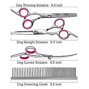 TINMARDA Grooming Scissors Kit with Safety Round Tips Stainless Steel Professional Thinning, Straight, Curved Shears and Comb for Long Short Hair for Dog Cat Pet
