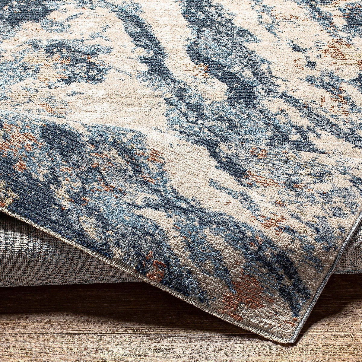 Mark&Day Area Rugs, 8x10 Randalia Modern Navy Marble Area Rug, Blue Beige Grey Carpet for Living Room, Bedroom or Kitchen (7'10" x 10')