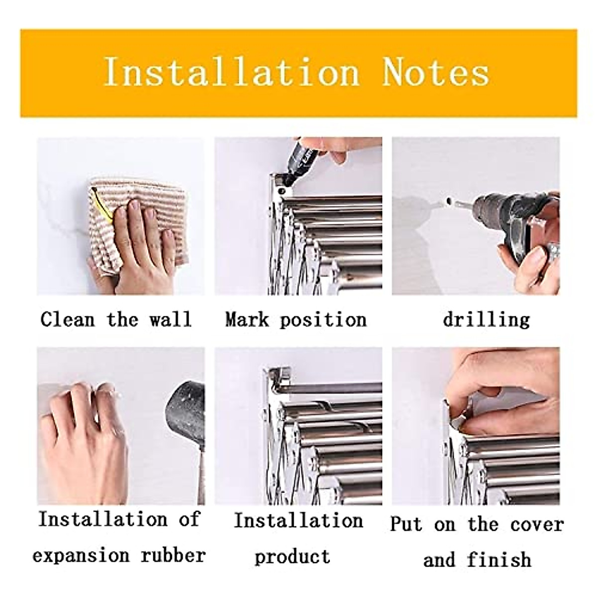 XMCX Accordion Wall Mounted Laundry Drying Rack Expandable Foldable Clothes Drying Rack Airer 304 Stainless Steel Dryer Collapsible Space Saver Easy Storage (Size : 50cm/19.7inch)